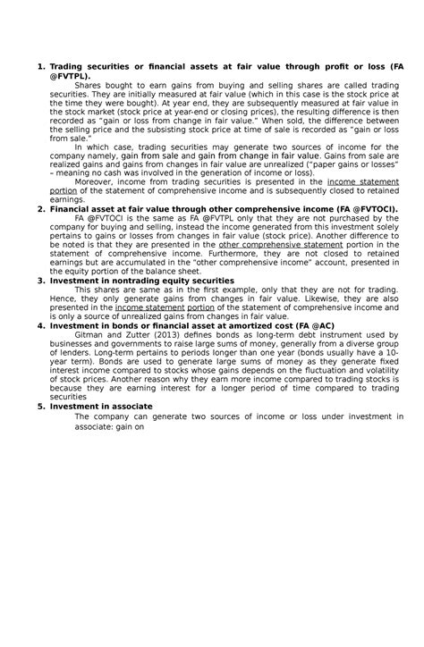 trading securities or financial assets at fair value through profit or