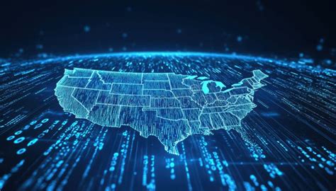 Digital Map Representation Of The United States With Data Streams Stock