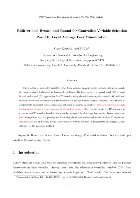 Pdf Bidirectional Branch And Bound For Controlled Variable Selection