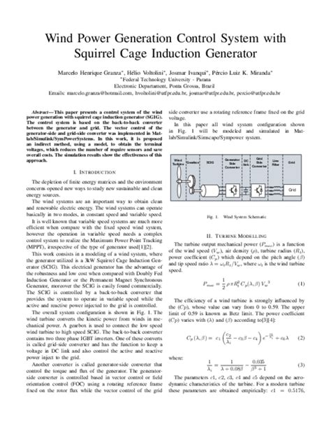 Pdf Wind Power Generation Control System With Squirrel Cage Induction