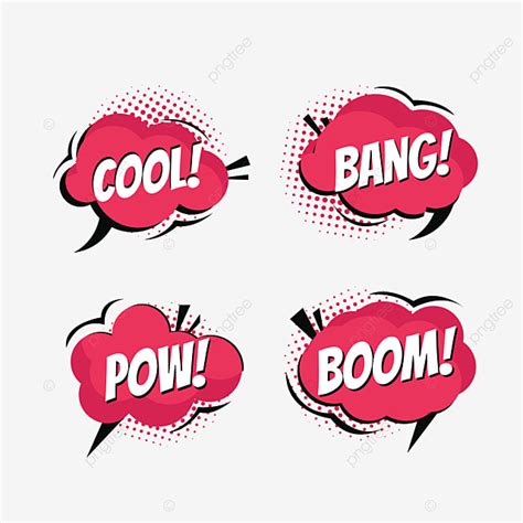 만화 책 버스트 연설 핑크 거품 낙서 세트 멋진 Pow Bang Boom 풍선 일러스트 팝 만화 거품 Png 일러스트 및