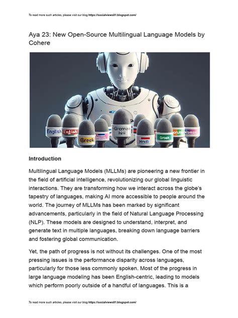 aya 23 new open source multilingual language models by cohere pdf
