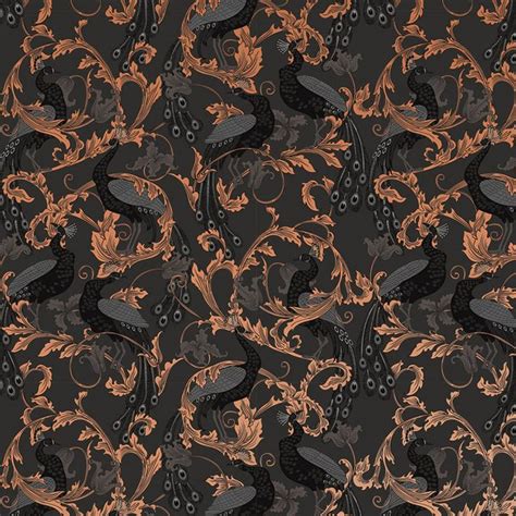 Black And Copper Vintage Peacock Wall Mural Feathr Wallpapers Wall