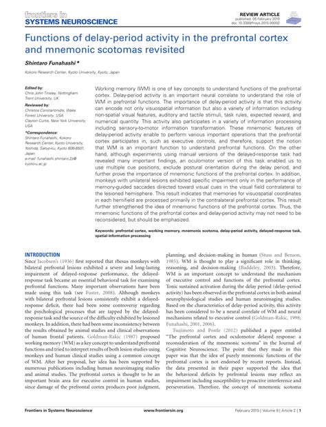 Pdf Functions Of Delay Period Activity In The Prefrontal Cortex And