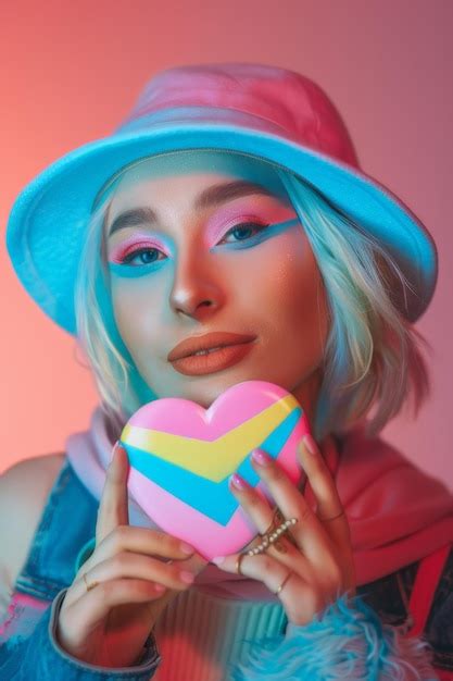 Transgender Woman Wearing Fashionable Holding Heart Shaped Transgender