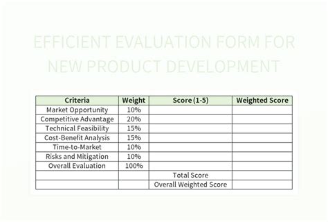 Efficient Evaluation Form For New Product Development Excel Template