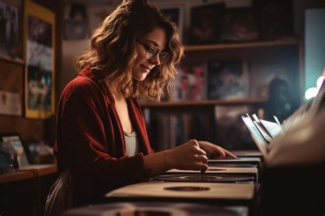 Premium Ai Image Medium Shot Woman Checking Vinyl Records
