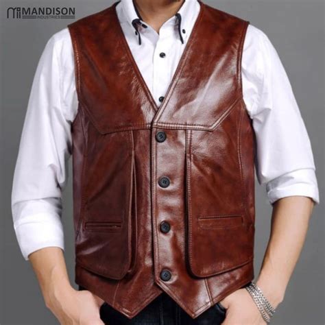 Mens Leather Vest In Brown Colour Dress Leather Vest 100 Original