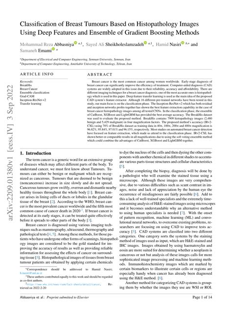 Pdf Classification Of Breast Tumours Based On Histopathology Images