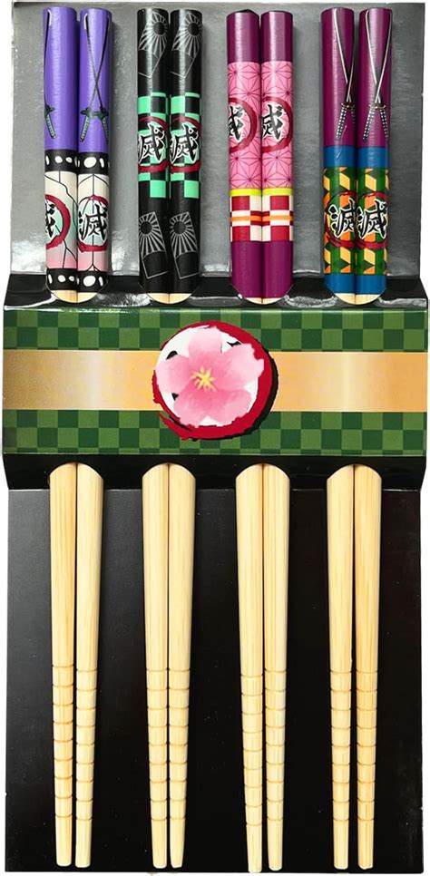 Coywzca Anime Chopsticks 4 Pairs Cute Wooden Chopsticks