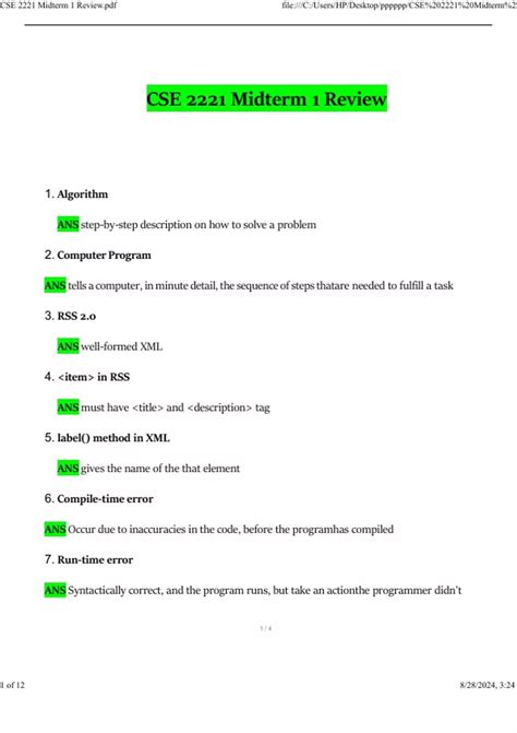 Cse 2221 Exams Bundled Cse 2221 Final Actual 2024 Exam Cse 2221 Midterm