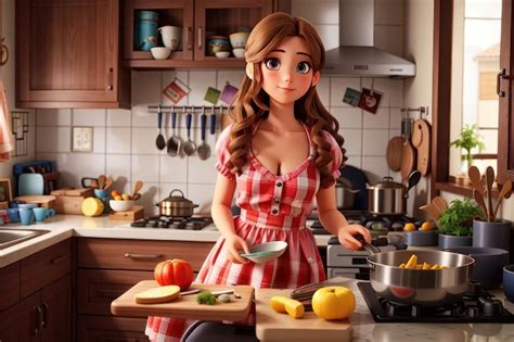Premium Ai Image Beautiful Pinup Girl Cooking In The Kitchen Retro Style