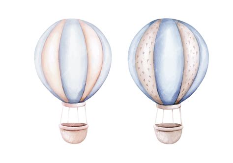 Premium Vector Watercolor Blue Air Balloon With Basket And Pennants
