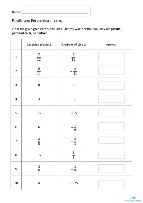 Gradient Of Parallel And Perpendicular Lines 2 Interactive Worksheet Topworksheets