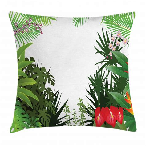 Jungle Throw Pillow Cushion Cover Rainforest Vegetation Tropical