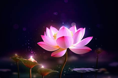 Premium Ai Image Illustration Lotus Flower On Night Sky Background