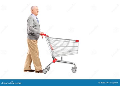 Full Length Potrait Of A Gentleman Walking And Pushing An Empty Stock