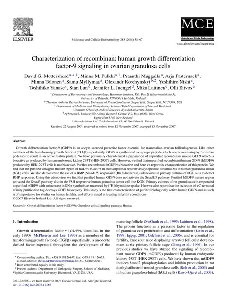 Pdf Characterization Of Recombinant Human Growth Differentiation Factor 9 Signaling In Ovarian