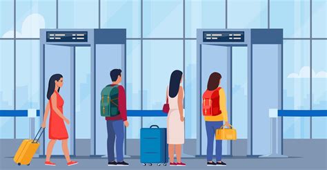 Airport Security Metal Detectors In Airport Lounge Passengers Passing