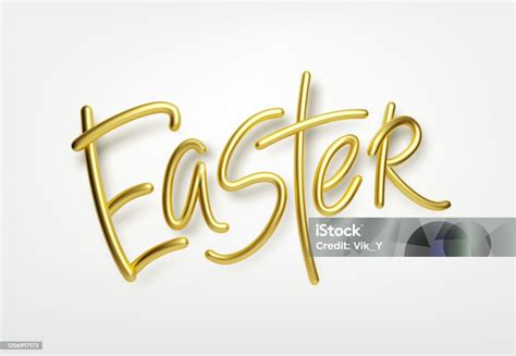 황금 금속 빛나는 타이포그래피 해피 부활절 전단지 브로셔 전단지 포스터 및 카드의 디자인을위한 3d 사실적인 문자 3차원 형태에 대한 스톡 벡터 아트 및 기타 이미지