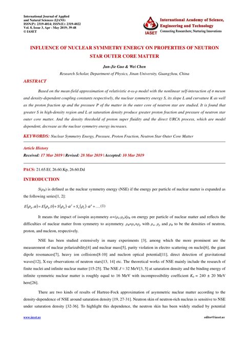 Pdf Influence Of Nuclear Symmetry Energy On Properties Of Neutron Star Outer Core Matter