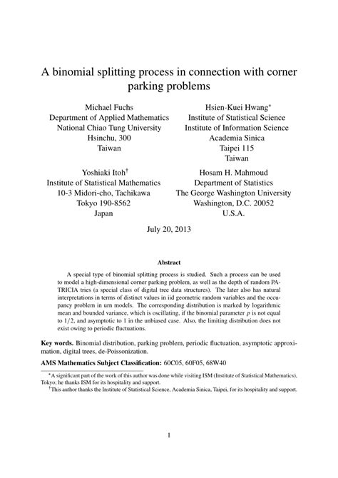 [pdf] A Binomial Splitting Process In Connection With Corner Parking Problems