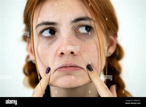 Close Up Portrait Of Innocent Looking Redhead Pretty Teenage Girl Stock
