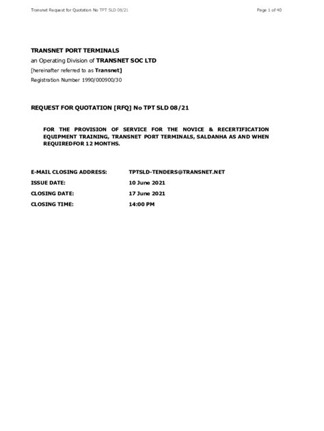 Fillable Online Transnet Port Terminals Fax Email Print Pdffiller