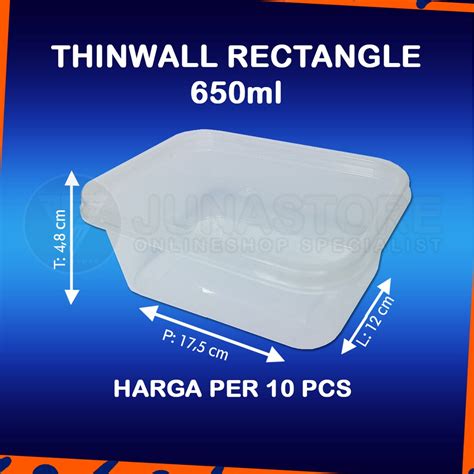 Jual Thinwall Rectangle Persegi Panjang 650ml Tutup 10pcs