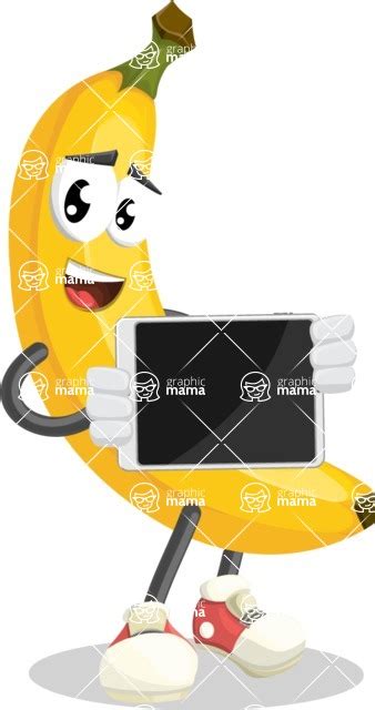 Cute Banana Cartoon Vector Character Showing Blank Tablet Graphicmama
