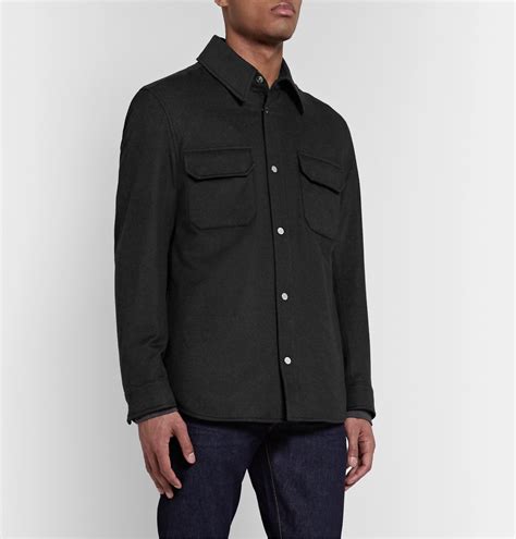 Dunhill Padded Wool Mulberry Silk And Cashmere Blend Overshirt Gray Dunhill