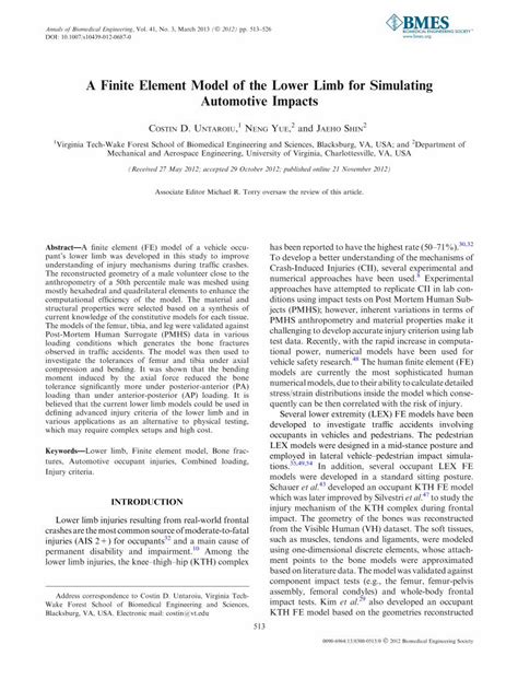 pdf a finite element model of the lower limb for simulating