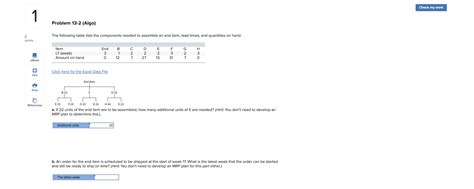 the following table lists the components needed to