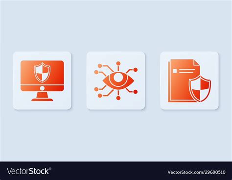 Set Eye Scan Computer Monitor And Shield Vector Image