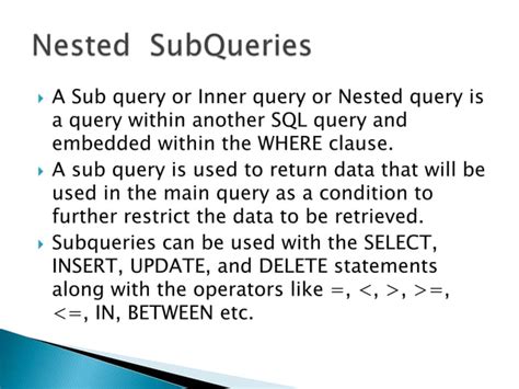 Nested Queries In Database Ppt