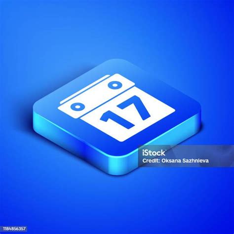 파란색 배경에 격리 된 달력 아이콘이있는 아이소메트릭 세인트 패트릭의 날 3월 17일 파란색 사각형 버튼입니다 벡터 일러스트레이션 17세기에 대한 스톡 벡터 아트 및 기타