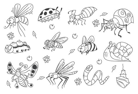 Premium Vector Doodle Insect Bug Design Element Abstract Line Art Set