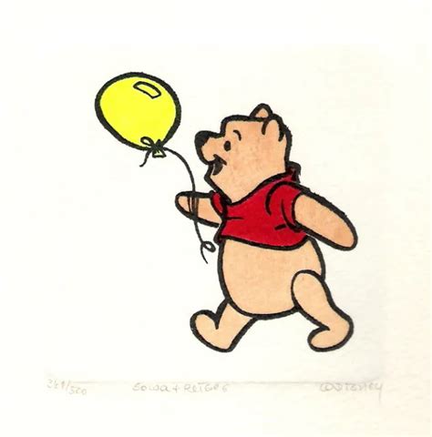 WALT DISNEY WINNIE THE POOH W BALLOON HAND PAINTED LTD ED ETCHING 60