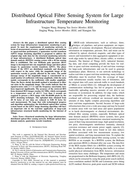 Pdf Distributed Optical Fibre Sensing System For Large Infrastructure