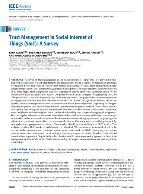 Pdf Trust Management In Social Internet Of Things Siot A Survey