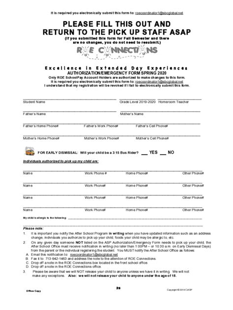 Fillable Online 25 Roe Authorization Emergency Form Pickup Staff