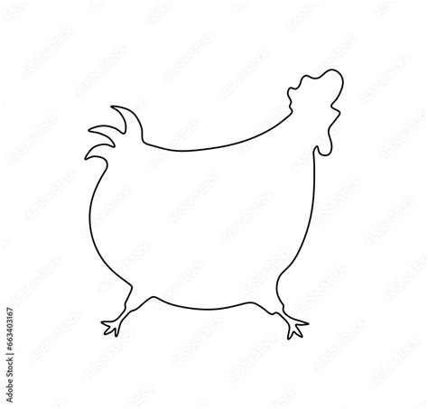 Vector Isolated Funny Fst Big Chicken Contour Line Silhouette Side View