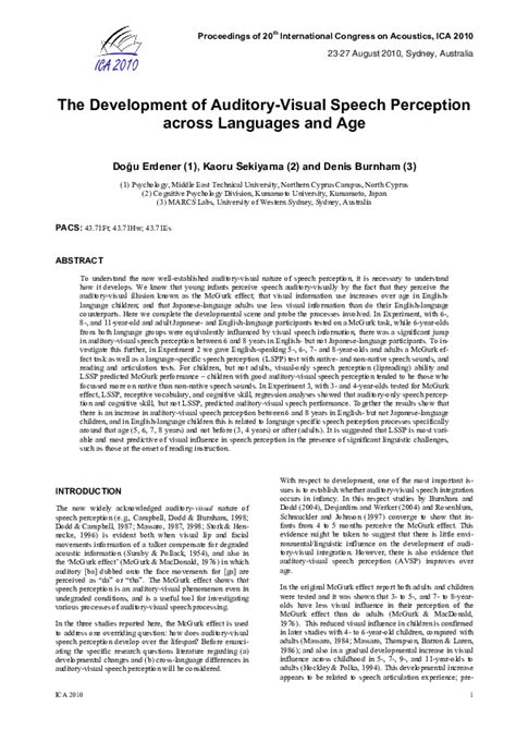Pdf The Development Of Auditory Visual Speech Perception Across Languages And Age