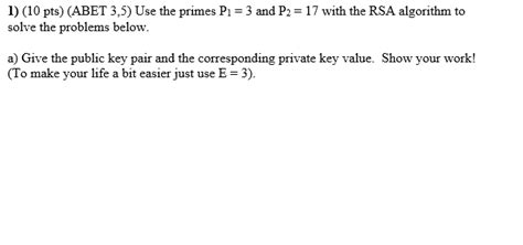 Solved 1 10 Pts Abet 35 Use The Primes P1 3 And P2
