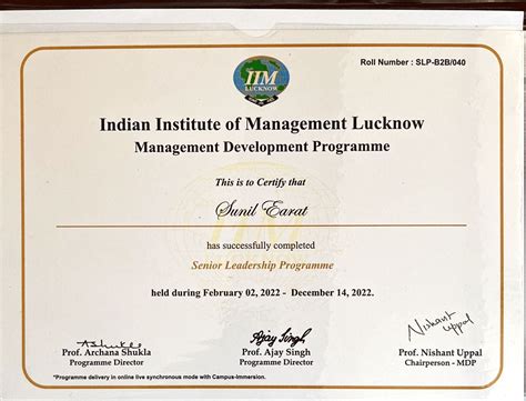 Sunil E On Linkedin Successfully Completed Senior Leadership Program