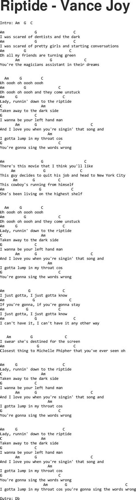 Vance Joy Riptide Guitar Chords Guitar Sheet Music