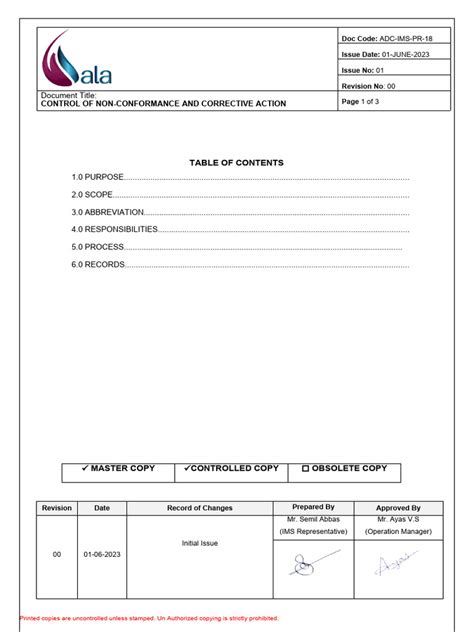 Adc Ims Pr 18 Control Of Non Conformance And Corrective Action Pdf Audit Business