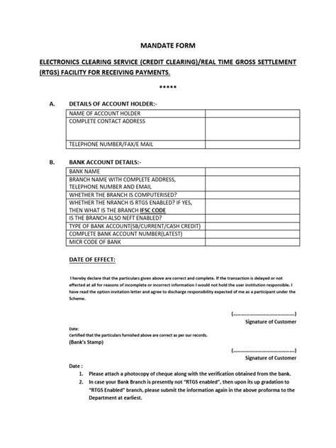 Mandate Form Pdf Financial Technology Finance And Money Management