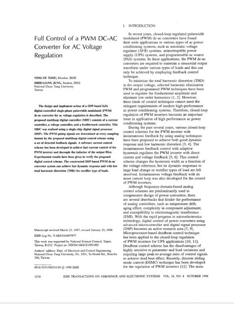 Full Control Of A Pwm Dcac Converter For Ac Voltage Regulation Pdf Power Inverter Control