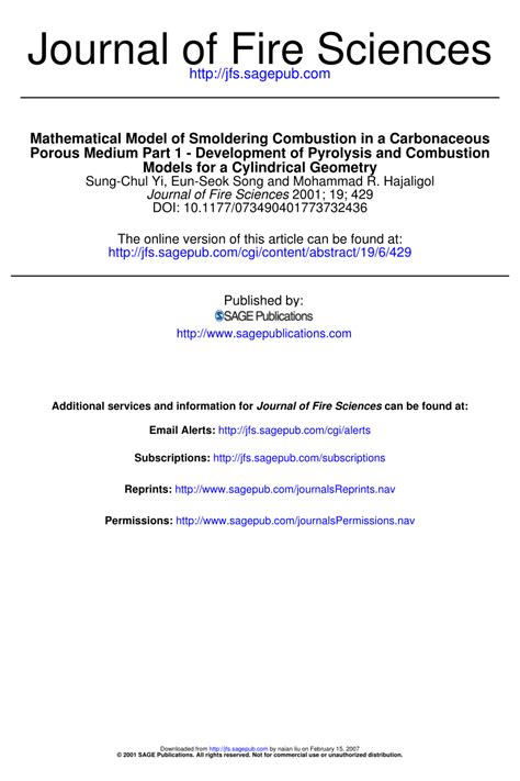 Pdf Mathematical Model Of Smoldering Combustion In A Carbonaceous Porous Medium Part 1